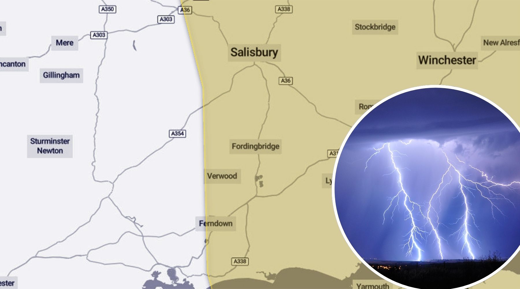 Weather warning - for heavy rain and thunder - issued for Salisbury in ...